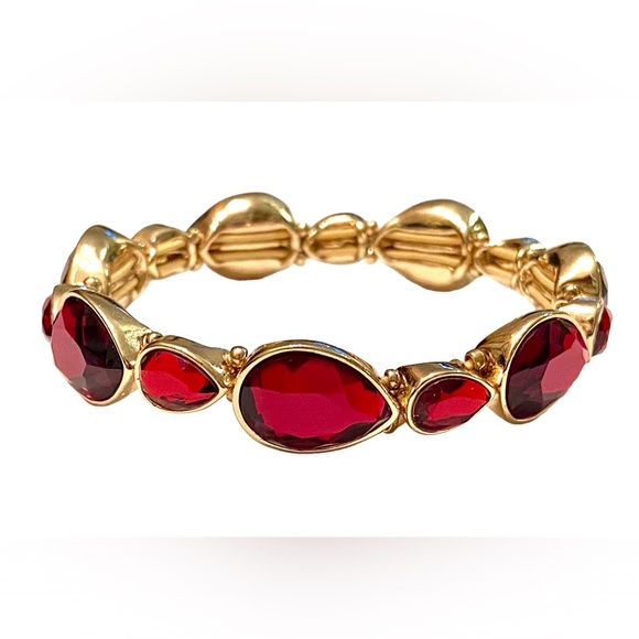 Nine West | Jewelry | Ruby Red Rhinestone Bracelet Gold | Poshmark